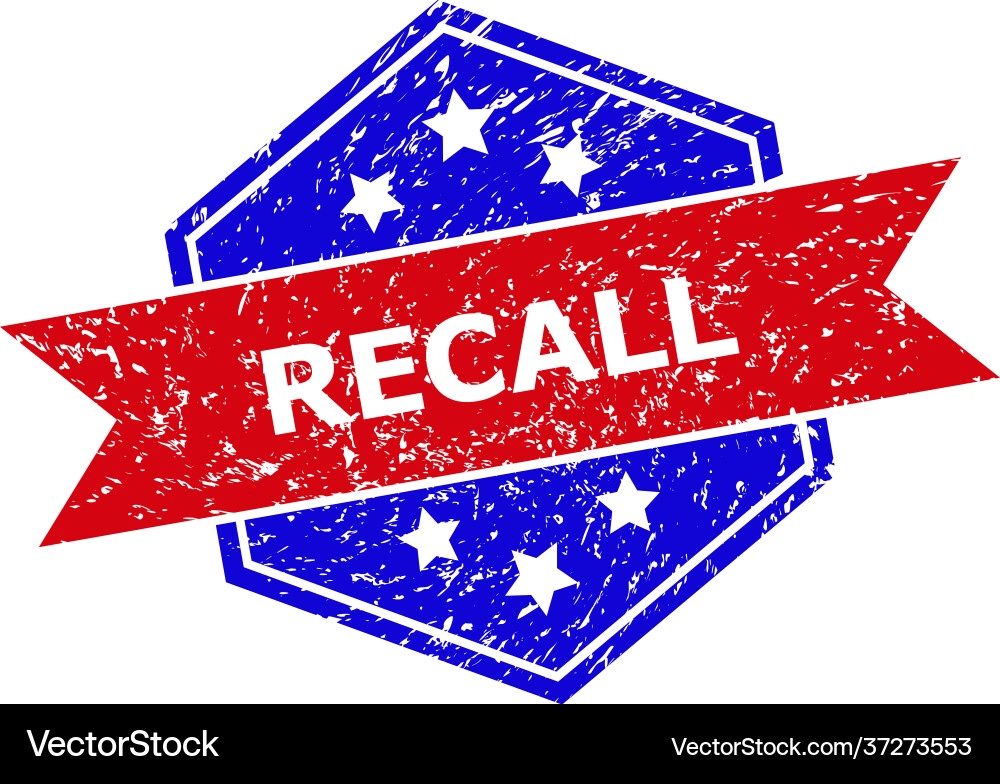 Hexagonal bicolor recall stamp seal with distress Vector Image