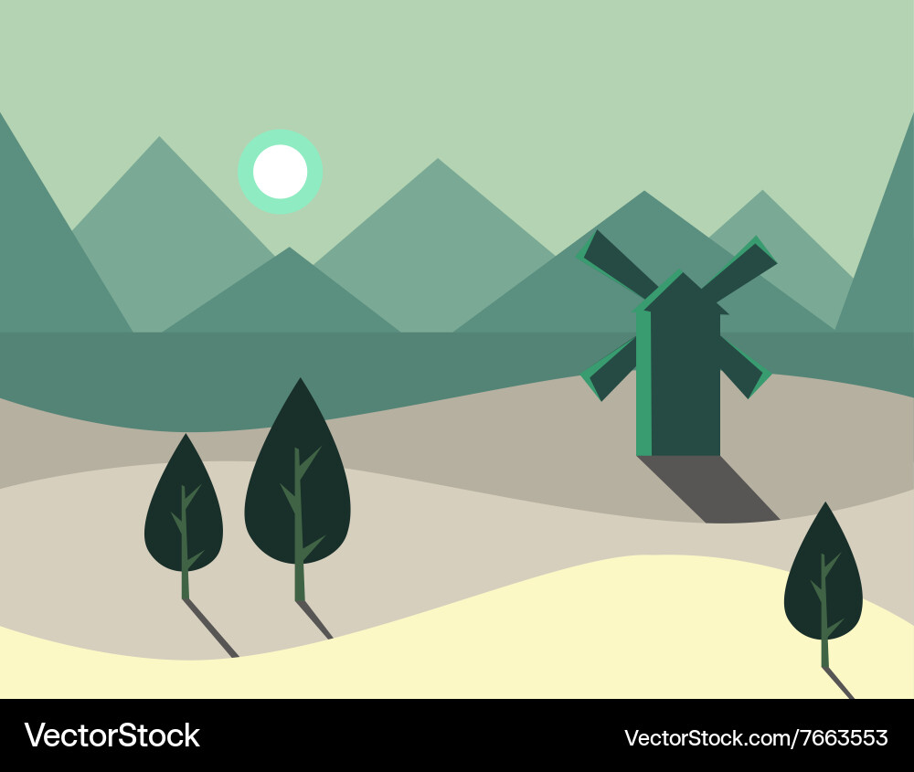 Seamless cartoon nature landscape with windmill Vector Image