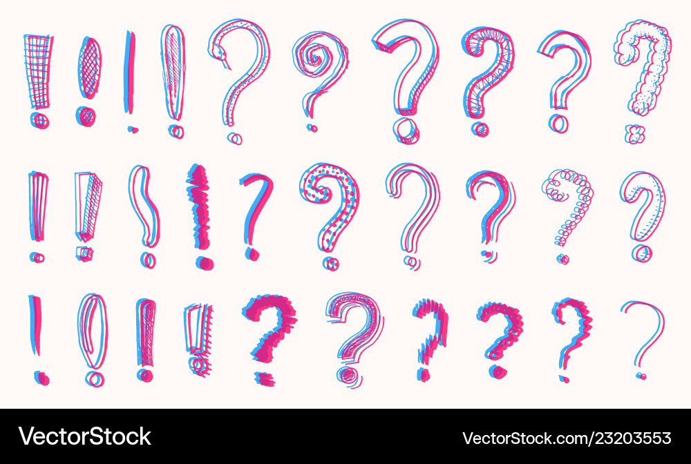 Set of question exclamation mark doodle style Vector Image
