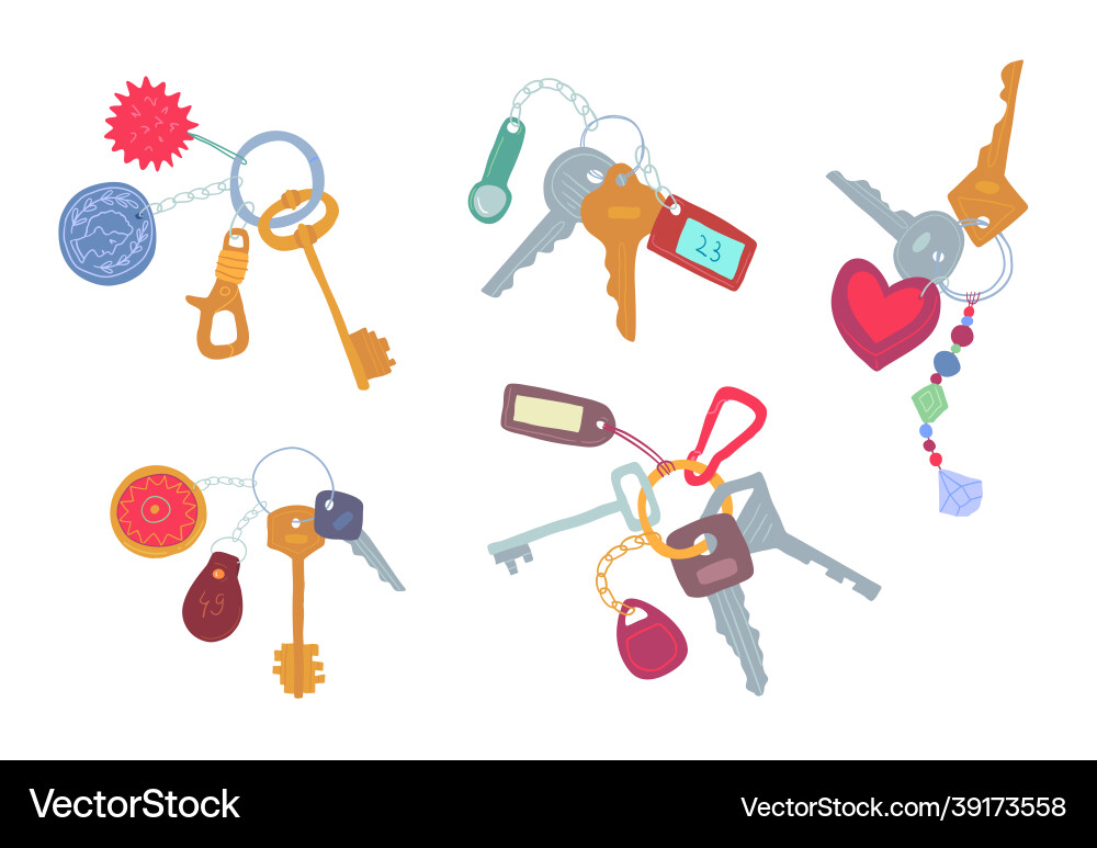 Cartoon color various keys icon set Royalty Free Vector
