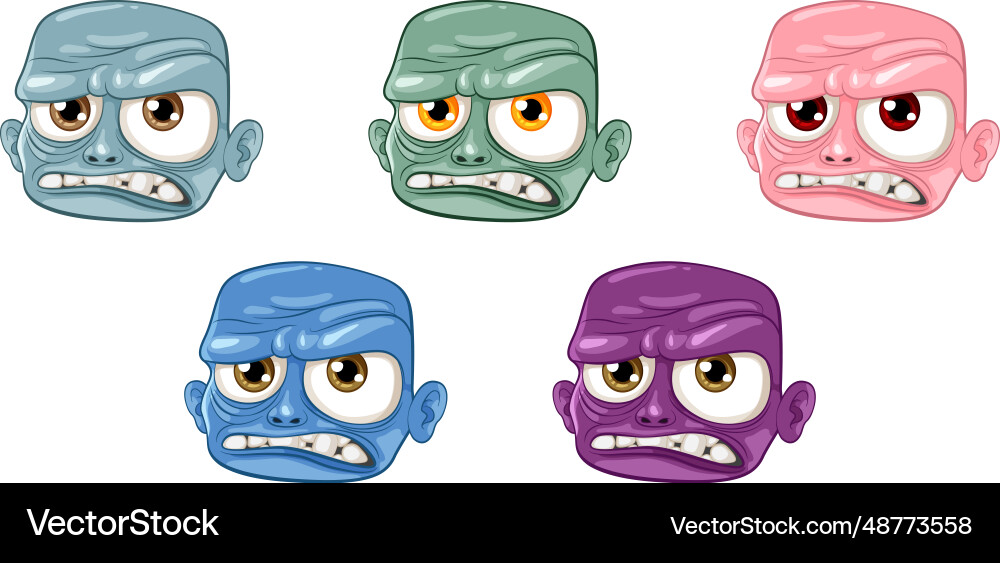 Grumpy zombie man cartoon character with bald head