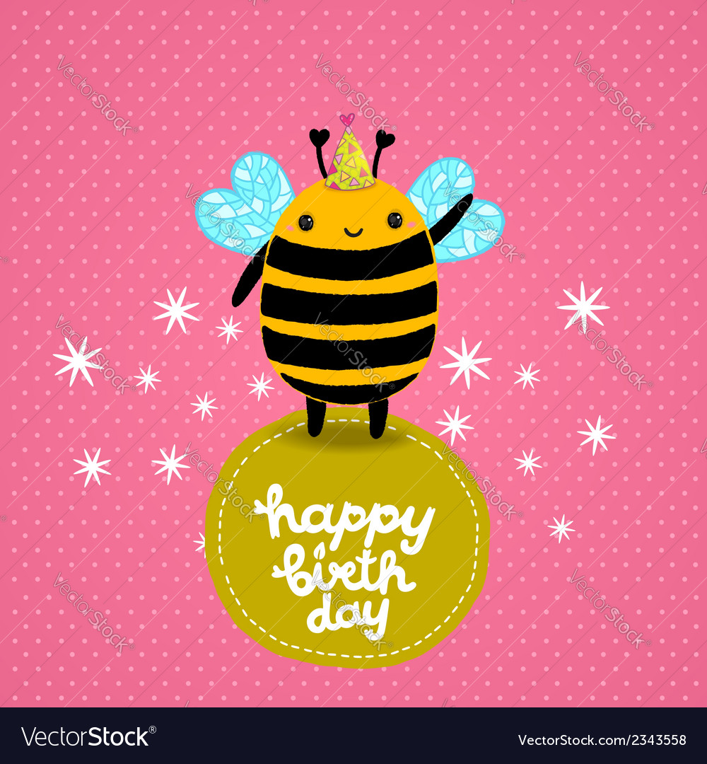Happy birthday card background with a bee Vector Image
