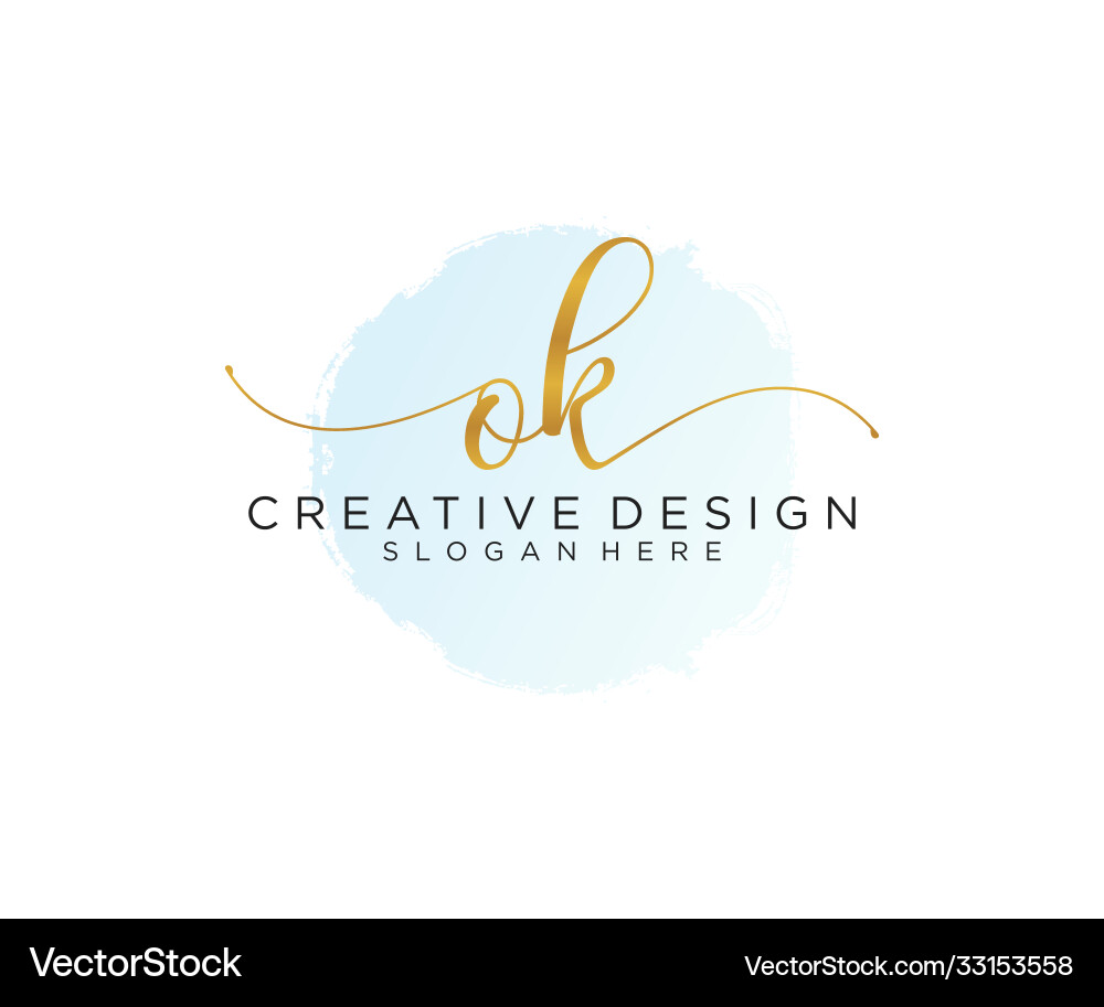 Initial ok handwriting logo with watercolor Vector Image