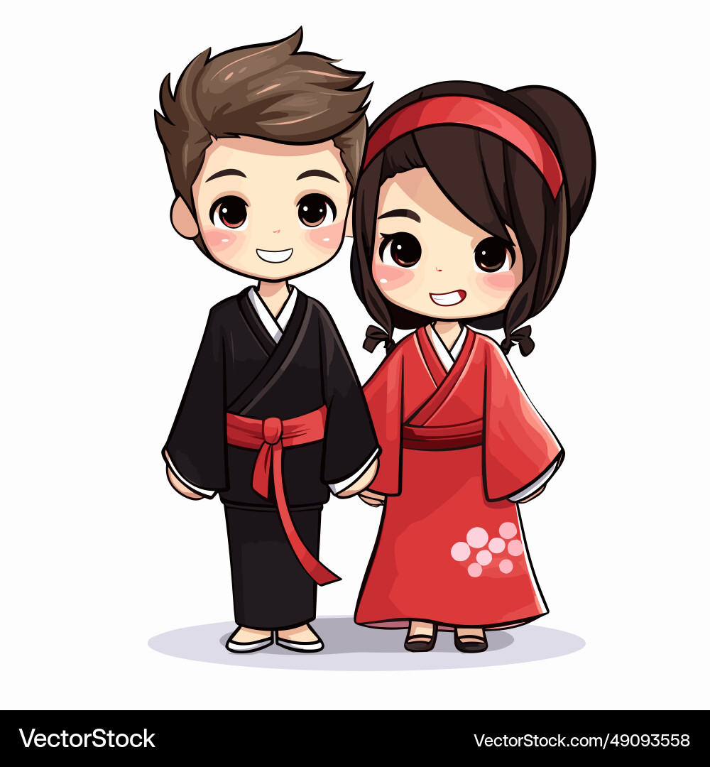 Japanese couple hand-drawn comic Royalty Free Vector Image