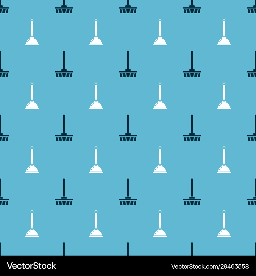 Set mop and toilet plunger on seamless pattern Vector Image