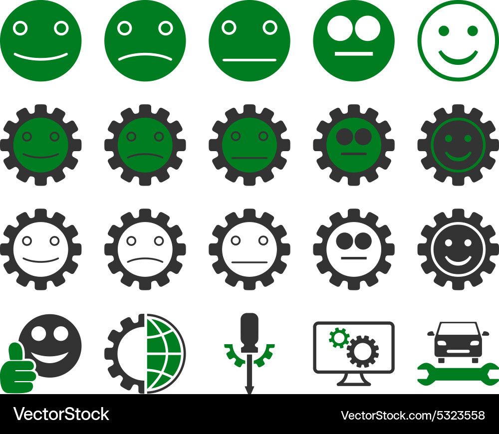 Tools and smile gears icons Royalty Free Vector Image