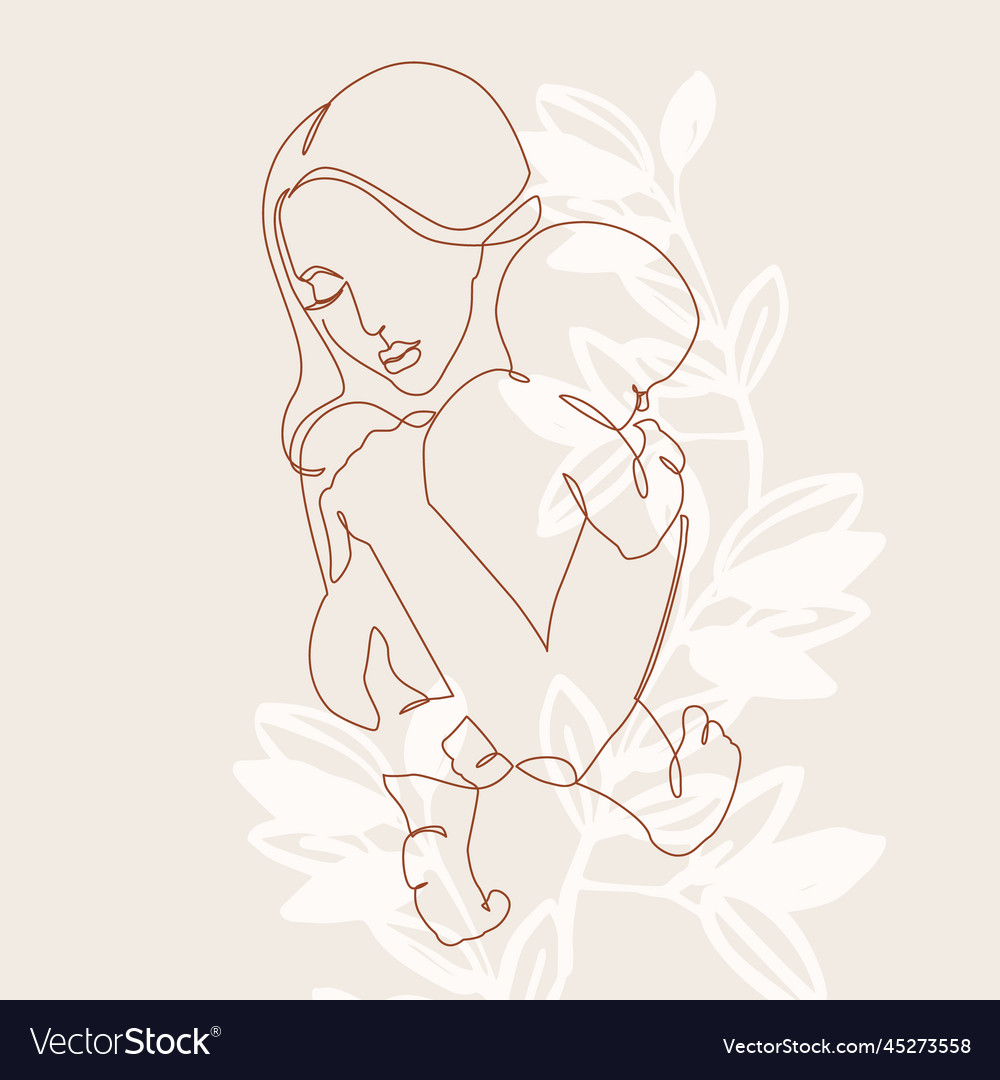 Woman holding baby minimal one line art mother Vector Image