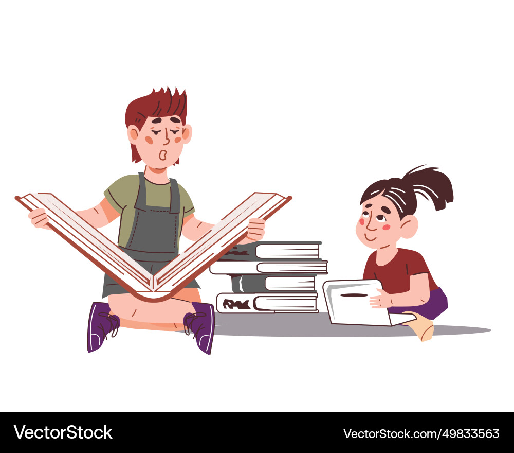 A boy and girl read books develop love Royalty Free Vector
