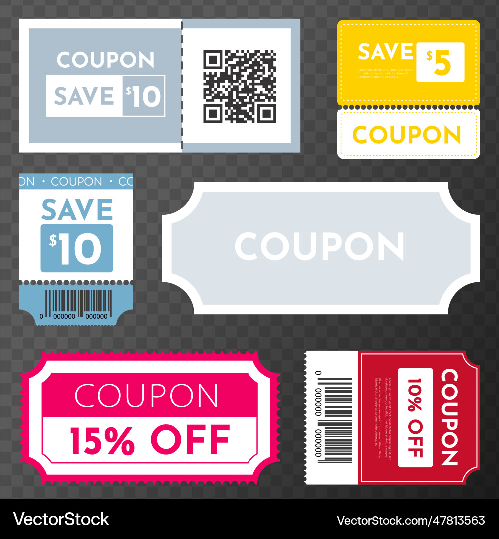 Coupon promotion sale set Royalty Free Vector Image