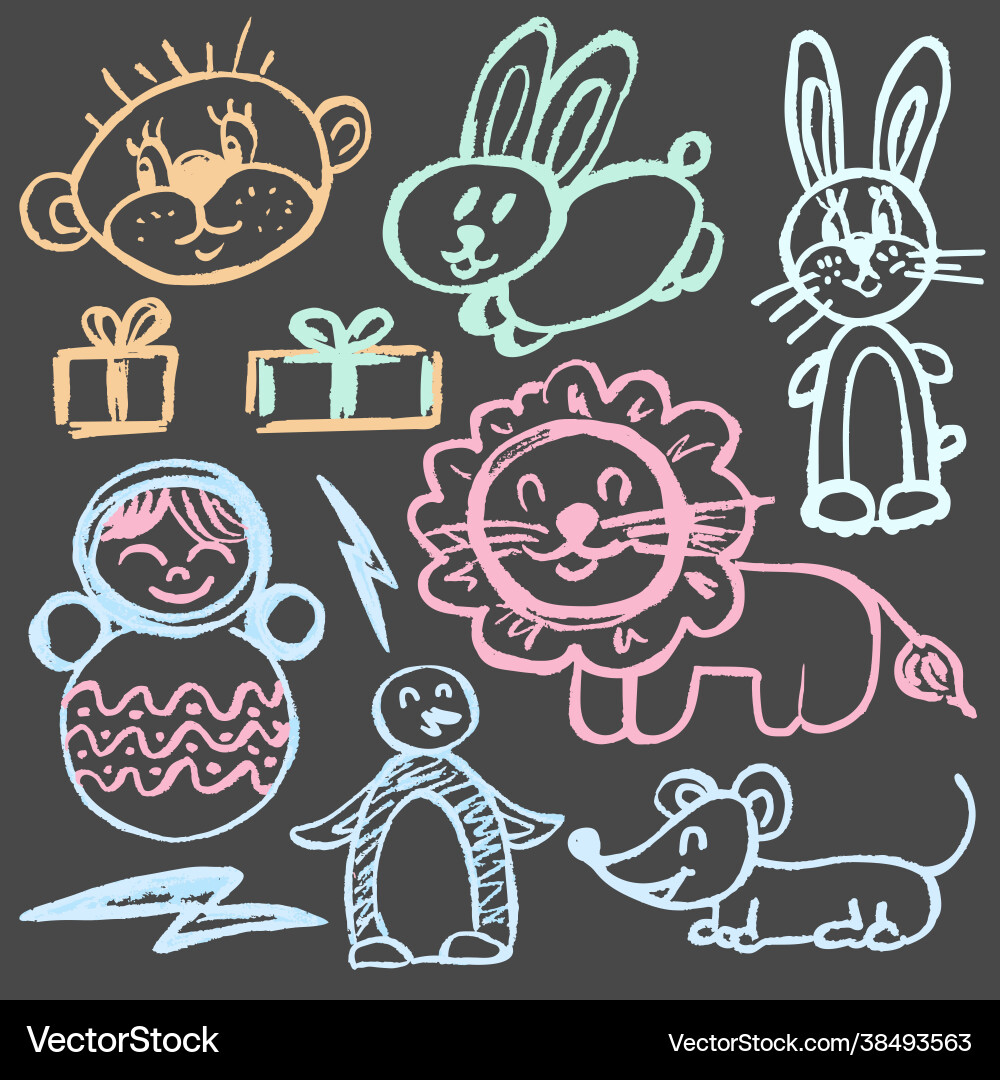 Cute childish drawing with wax crayons Royalty Free Vector
