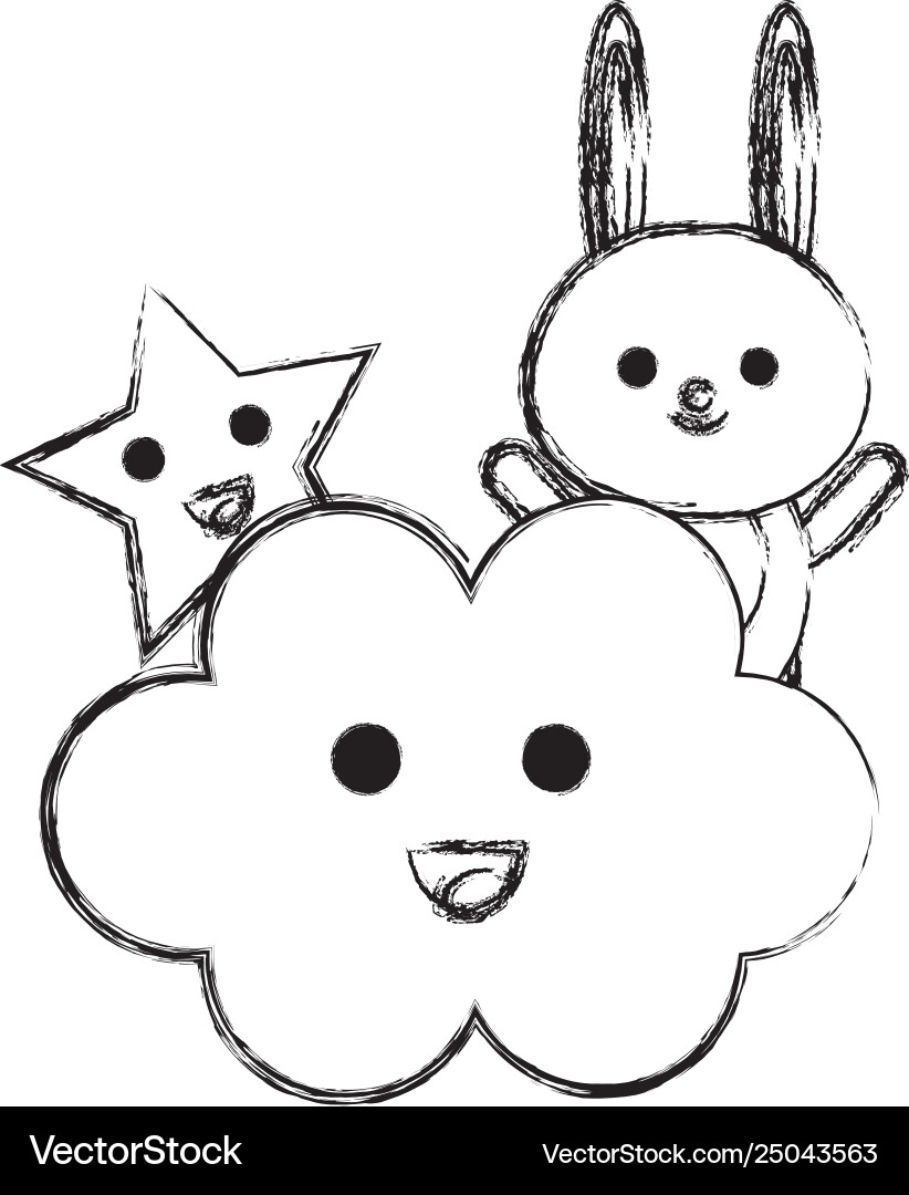 Cute rabbit with cloud and star kawaii characters Vector Image