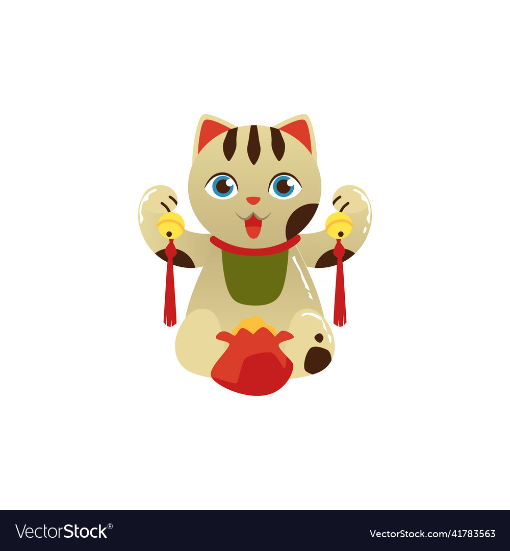 Maneki neko cat with gold coins cartoon flat Vector Image