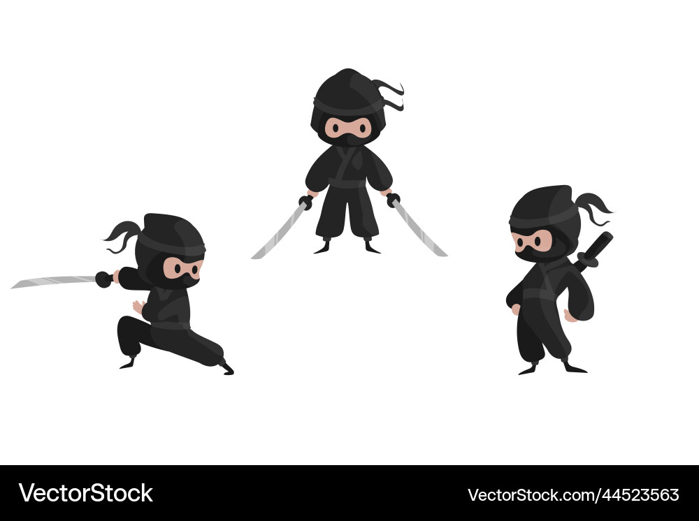Ninja set cartoon flat style little warriors Vector Image