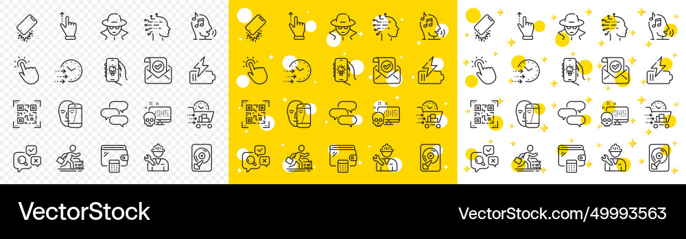 Outline qr code hdd and wallet line icons Vector Image