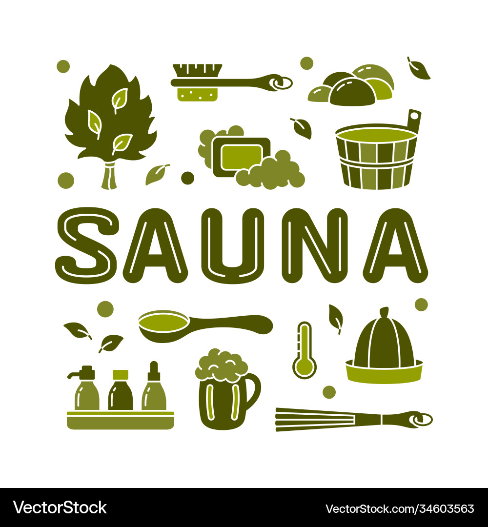 Outline square sauna poster color template Vector Image