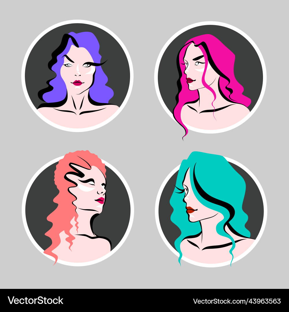 Sticker pack with pretty girls as print or pattern