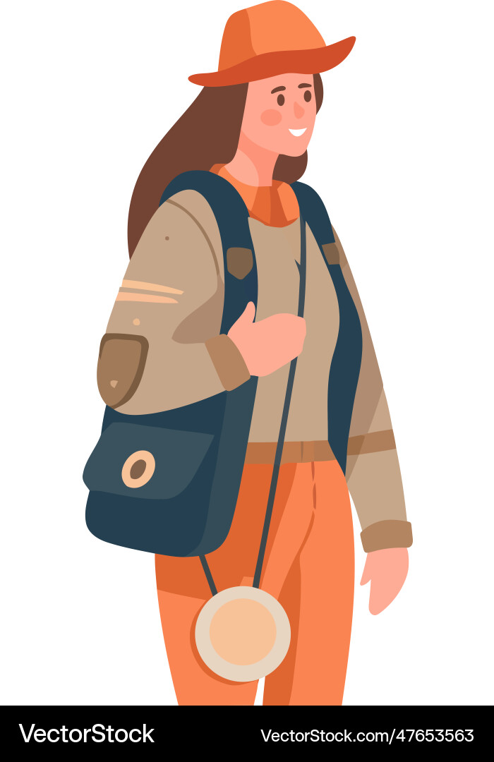 Young woman backpacking through nature smiling Vector Image