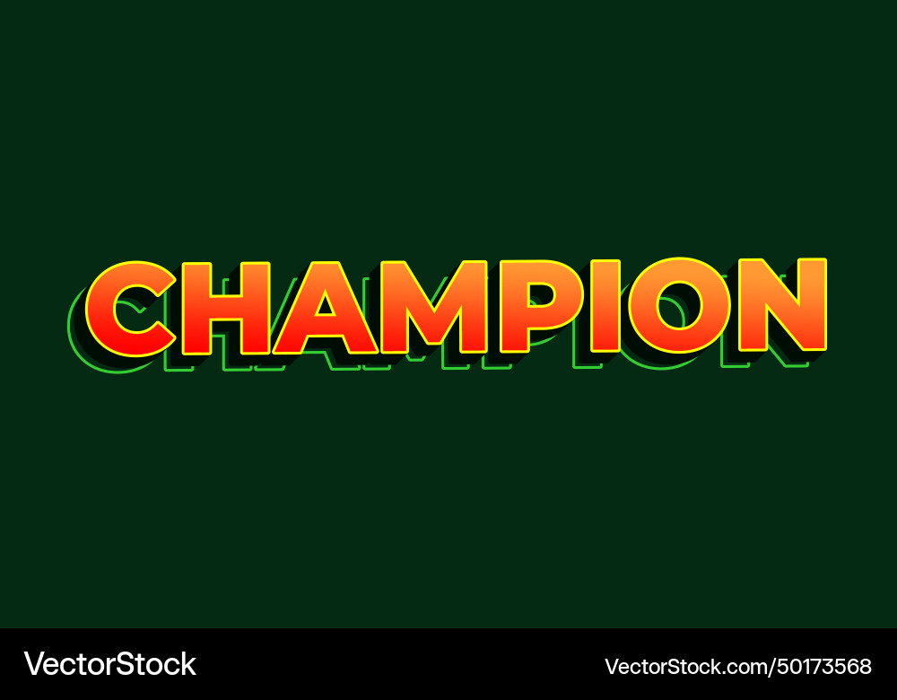 Champion text effect in 3d look red yellow color Vector Image