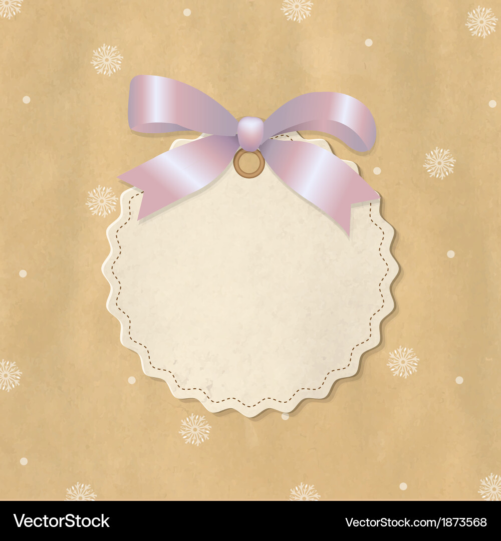 Christmas label with pink ribbon Royalty Free Vector Image