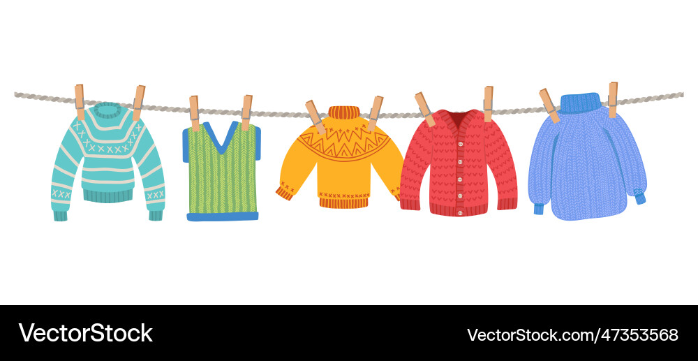 Clothes on rope sweaters socks outdoor Royalty Free Vector
