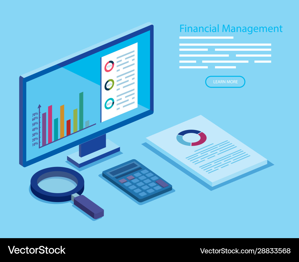 Financial management with computer and icons Vector Image