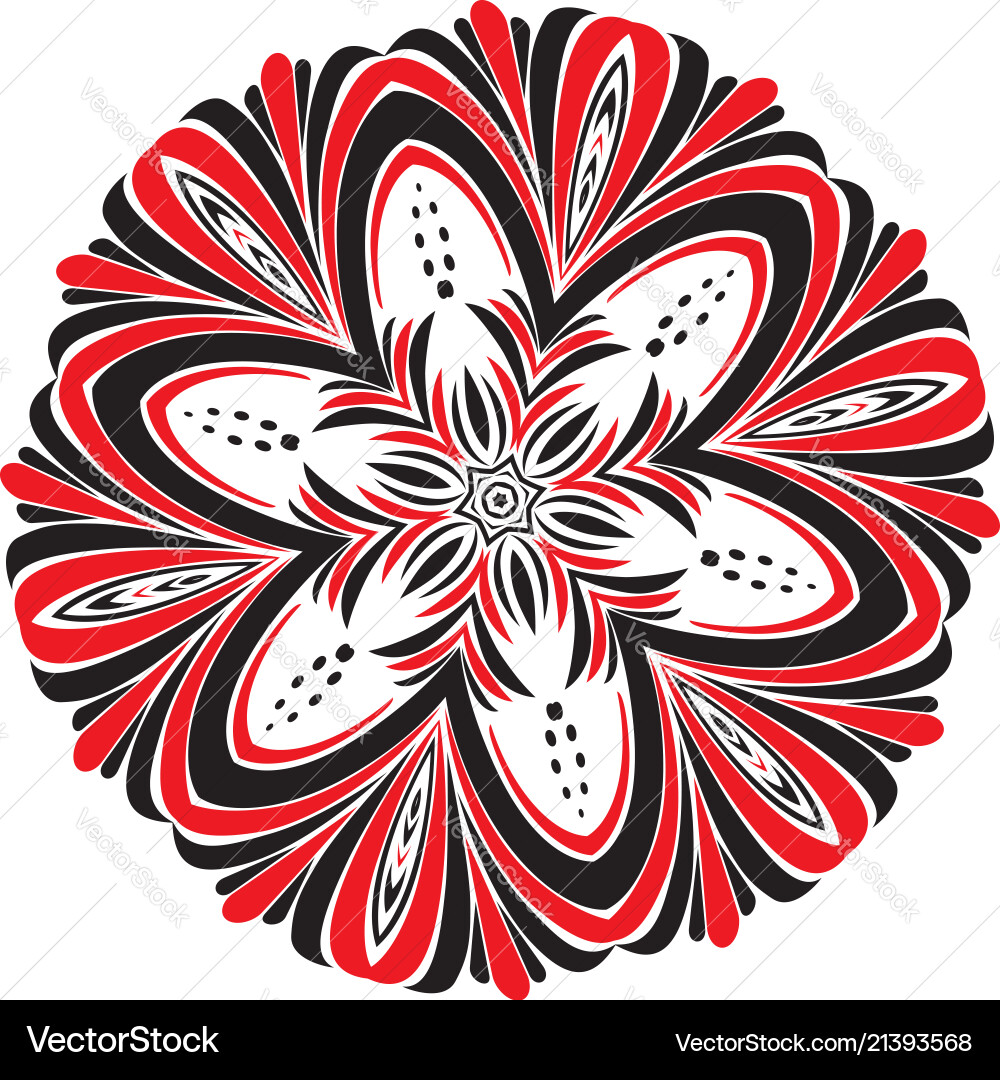Floral black and red round ornament Royalty Free Vector