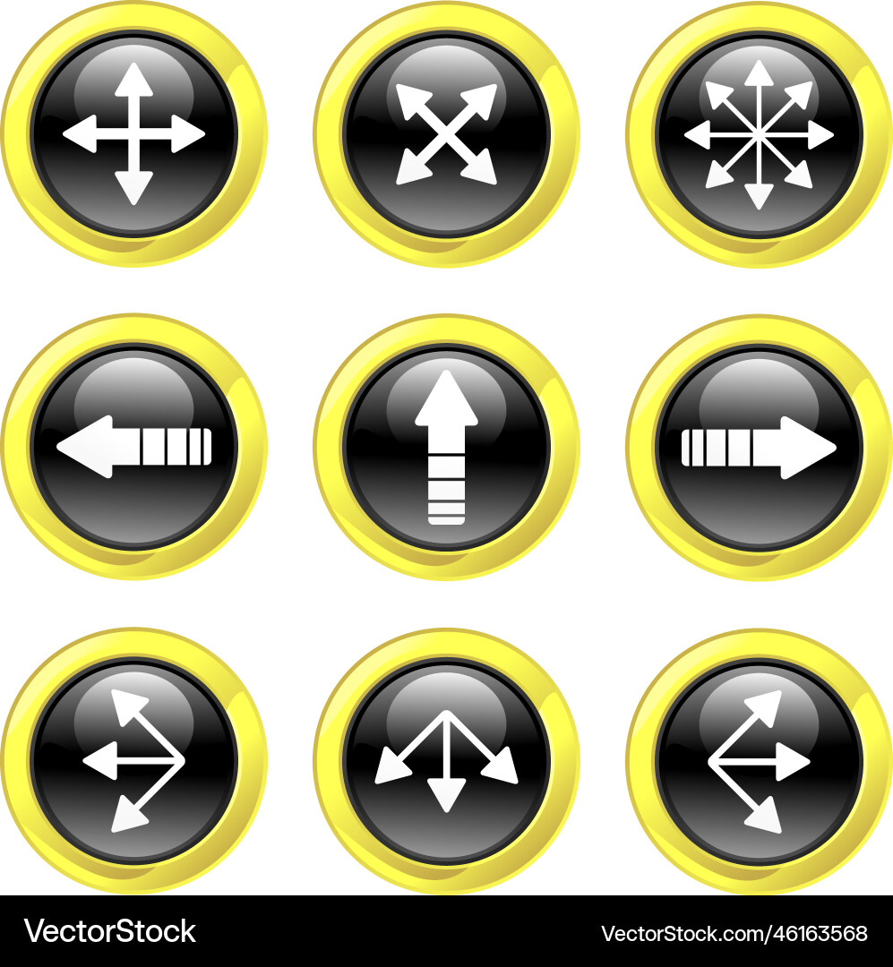 Glossy black and gold arrow buttons Royalty Free Vector