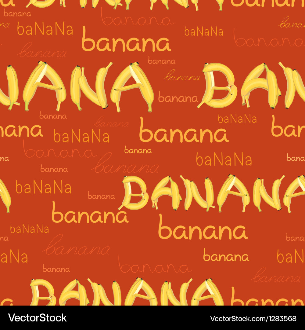 Seamless pattern of bananas and letters Royalty Free Vector