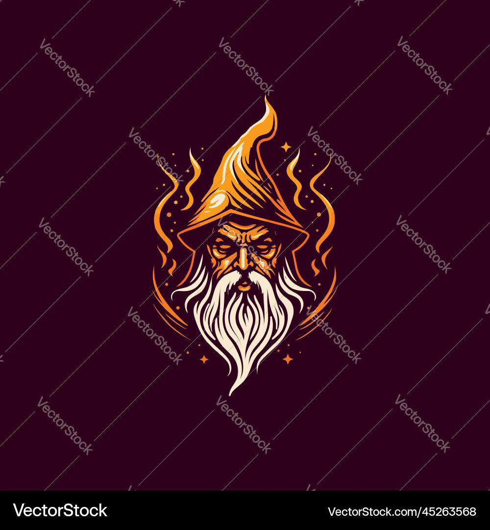 Wizard face mascot line logo design art Royalty Free Vector
