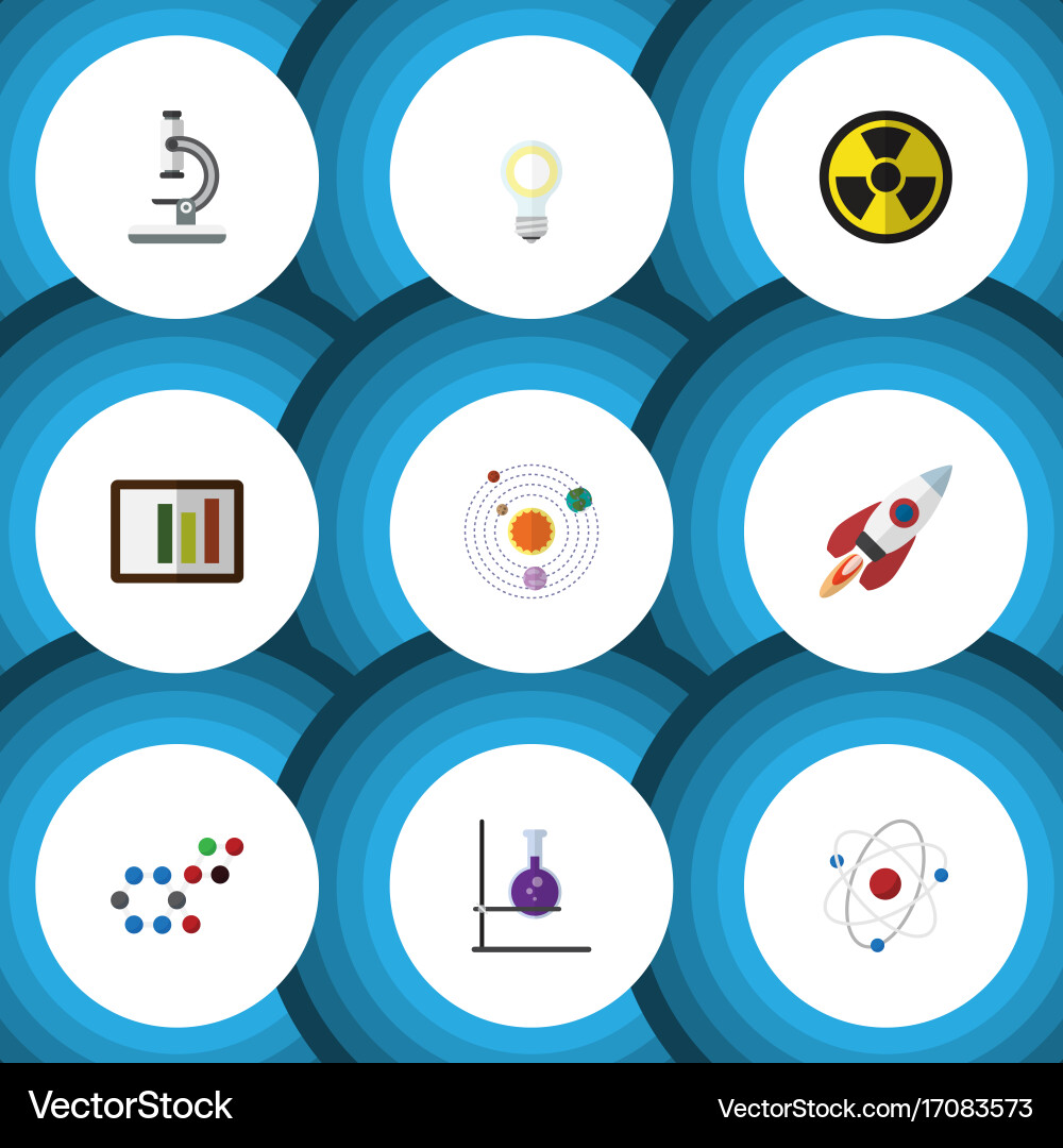 Flat icon science set of glass orbit flask and Vector Image
