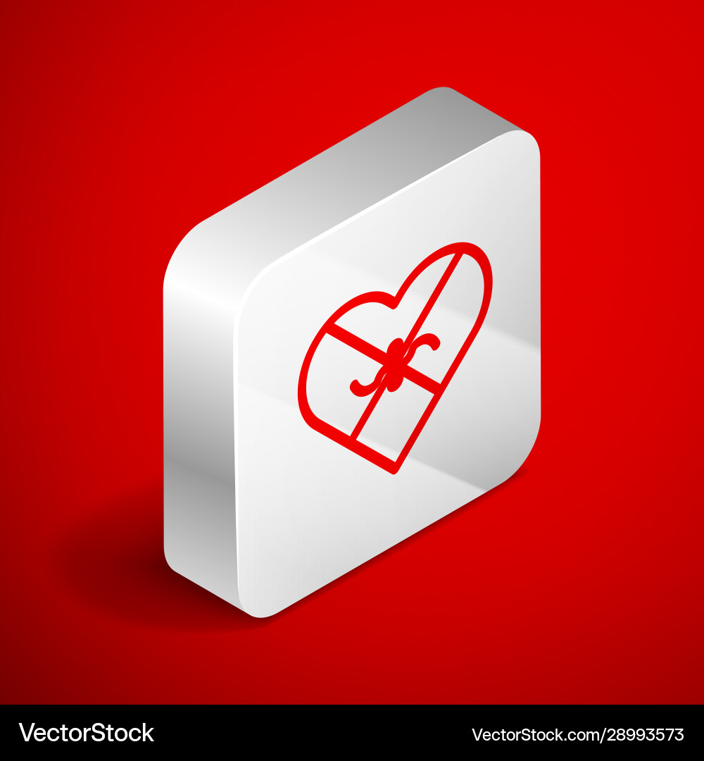 Isometric line candy in heart shaped box and bow Vector Image