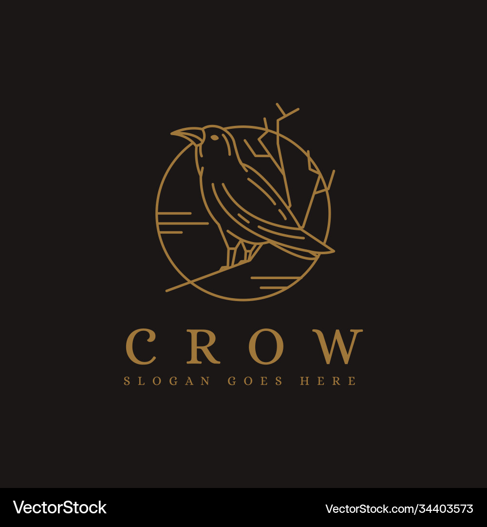 Lineart raven crow bird logo icon Royalty Free Vector Image