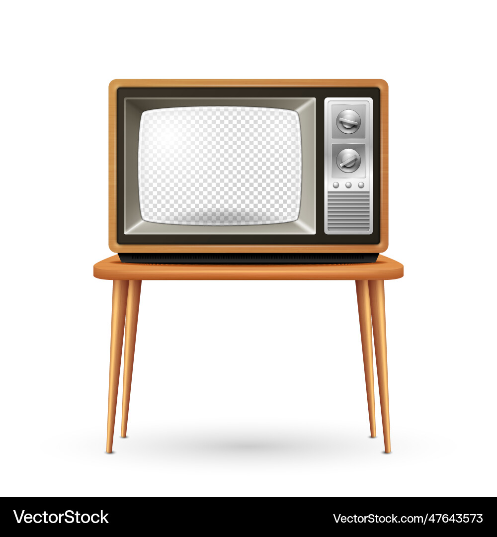 Retro tv receiver with wooden frame Royalty Free Vector