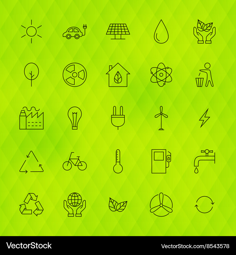 Ecology environment line icons set over polygonal Vector Image