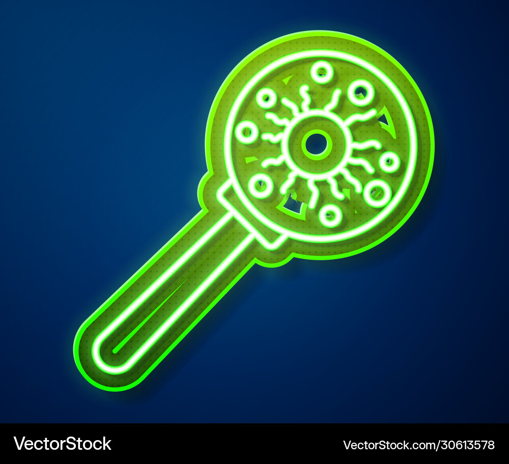 Glowing neon line virus under magnifying glass Vector Image