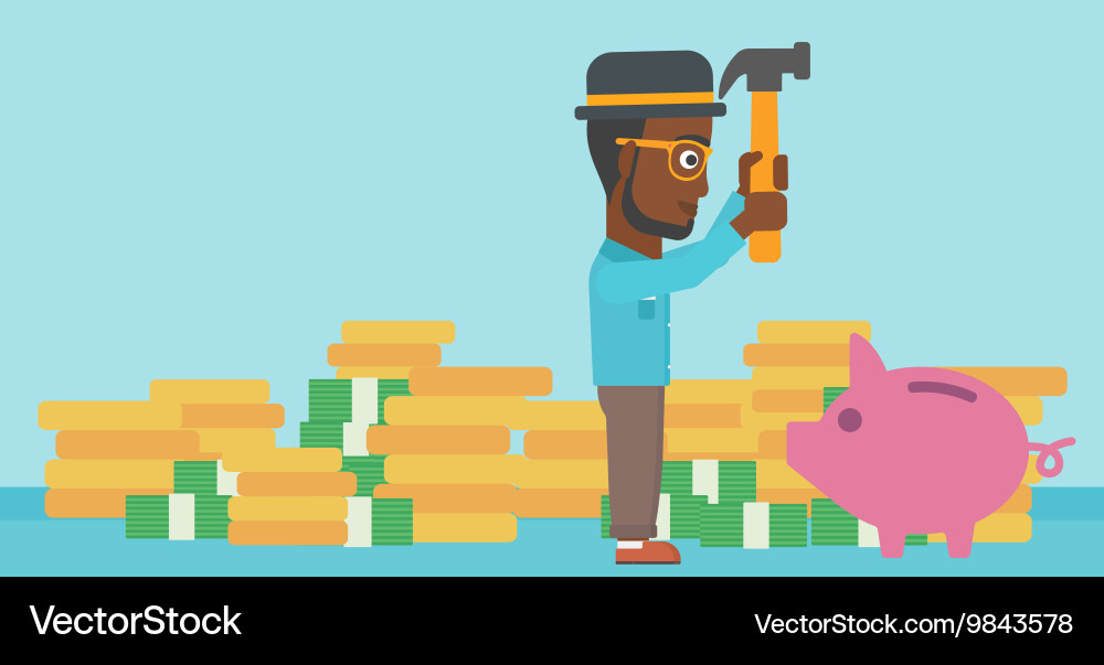 Man breaking piggy bank Royalty Free Vector Image