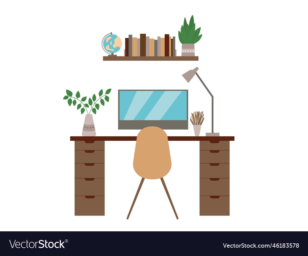 Modern workspace with computer table Royalty Free Vector