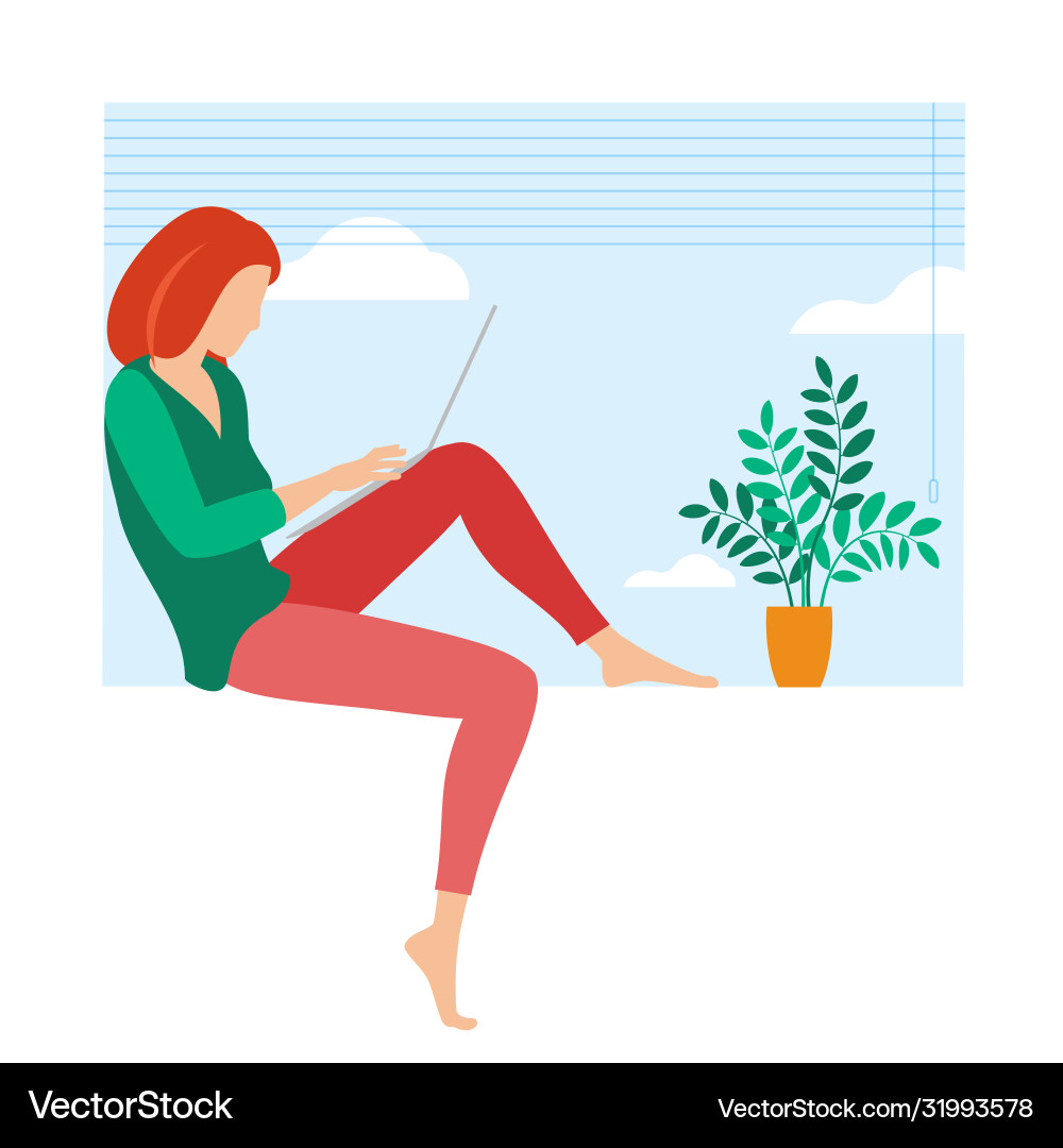 Young woman is working outsourced Royalty Free Vector Image