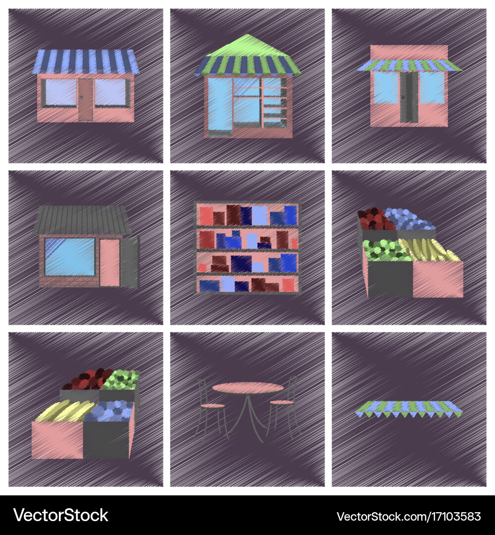 Assembly flat shading style icons shop interior Vector Image