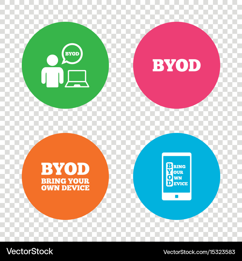 Byod signs human with notebook and smartphone Vector Image