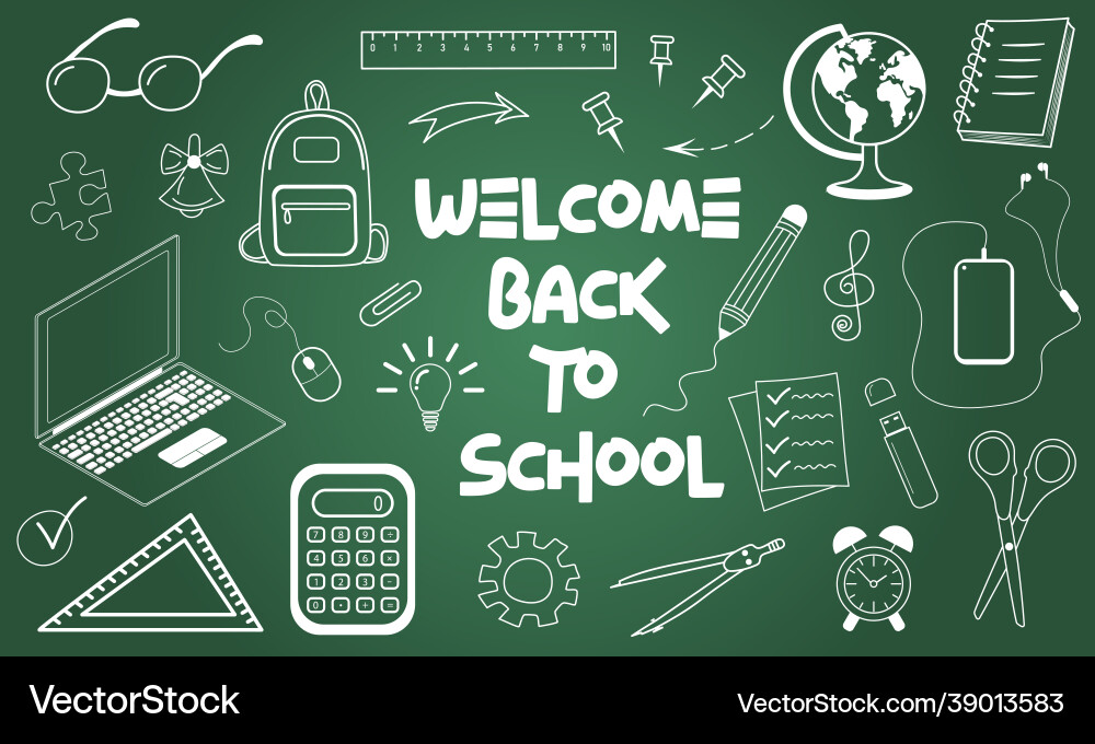 Chalk-writing school icons on chalkboard Vector Image