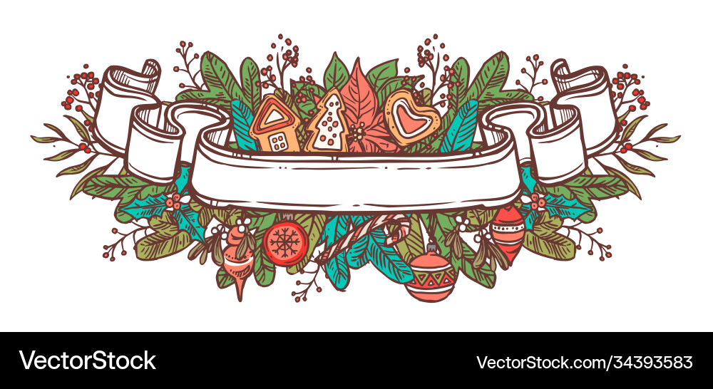 Christmas doodle ribbon Royalty Free Vector Image