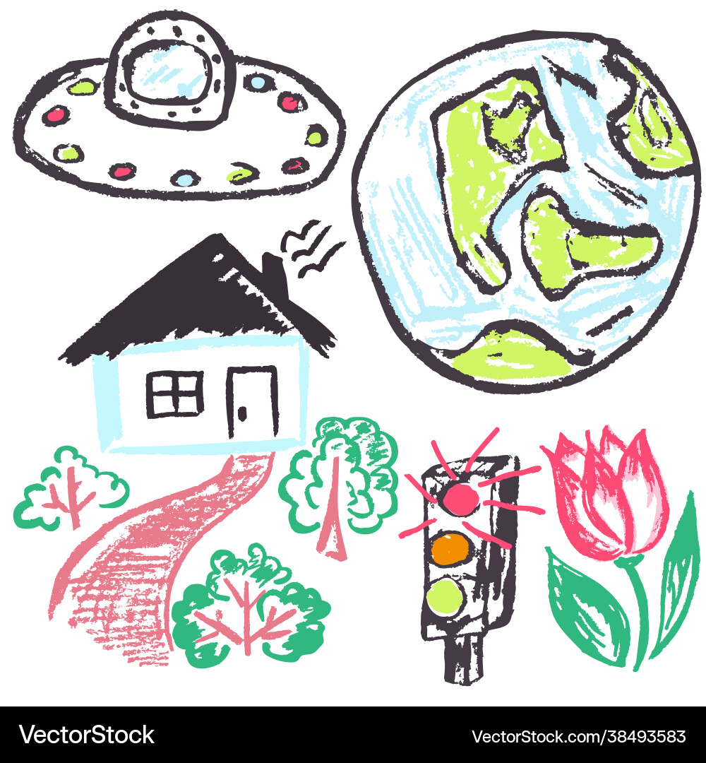 Cute childish drawing with wax crayons Royalty Free Vector