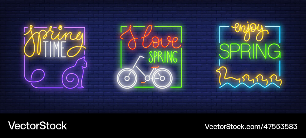 Enjoy love spring time neon sign set Royalty Free Vector