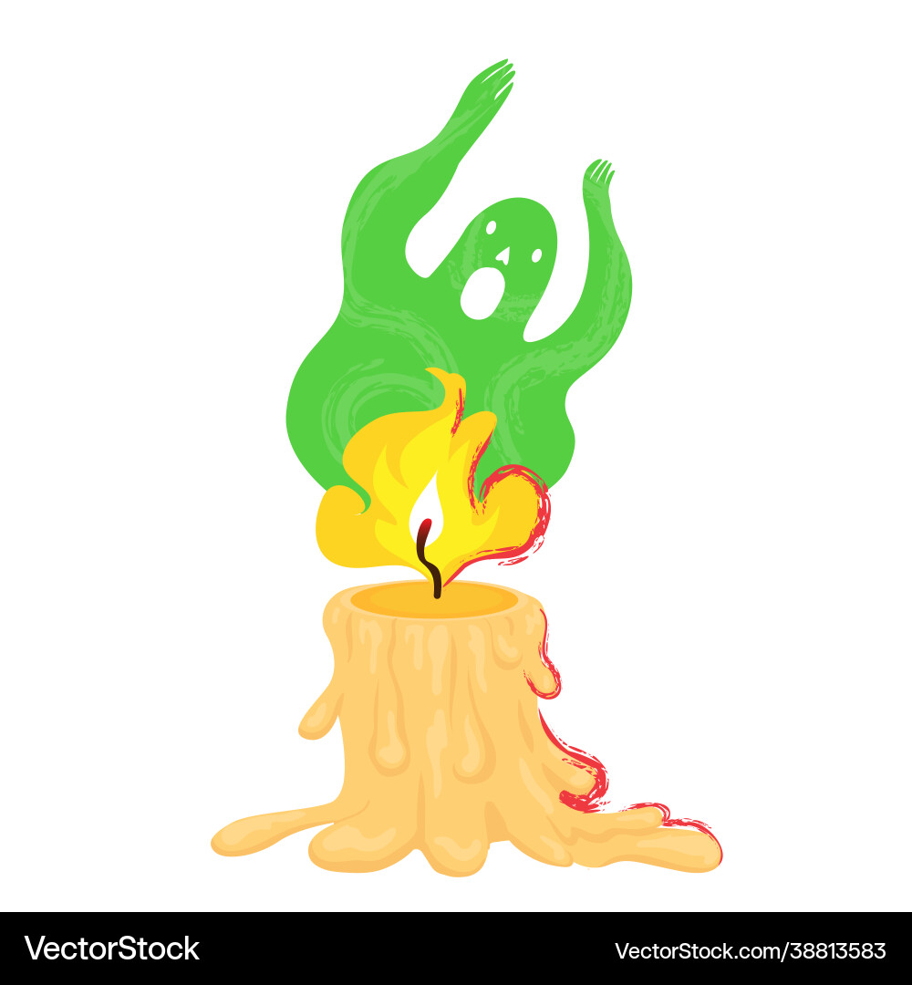 Halloween candle with green summoning ghost Vector Image