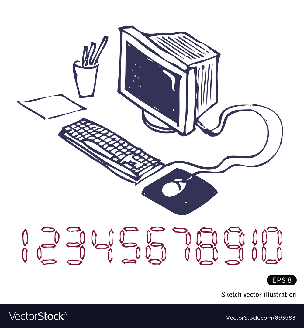 Hand drawn computer Royalty Free Vector Image - VectorStock
