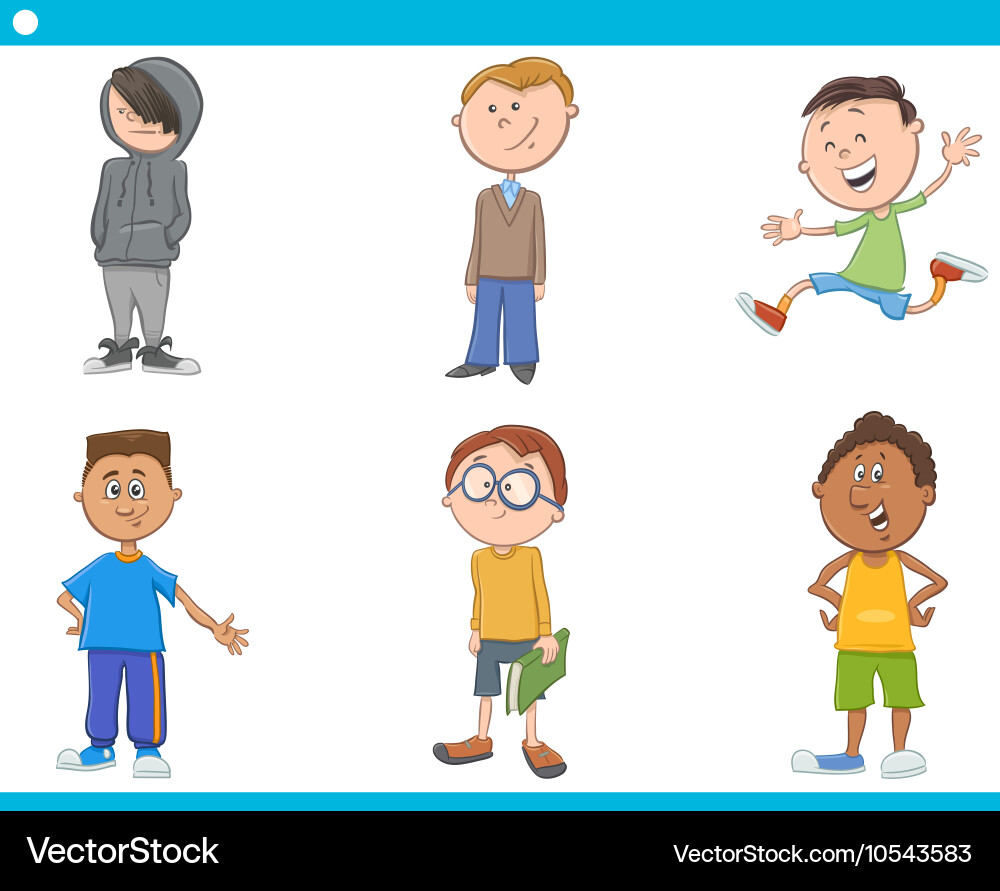 Kid boys characters cartoon set Royalty Free Vector Image