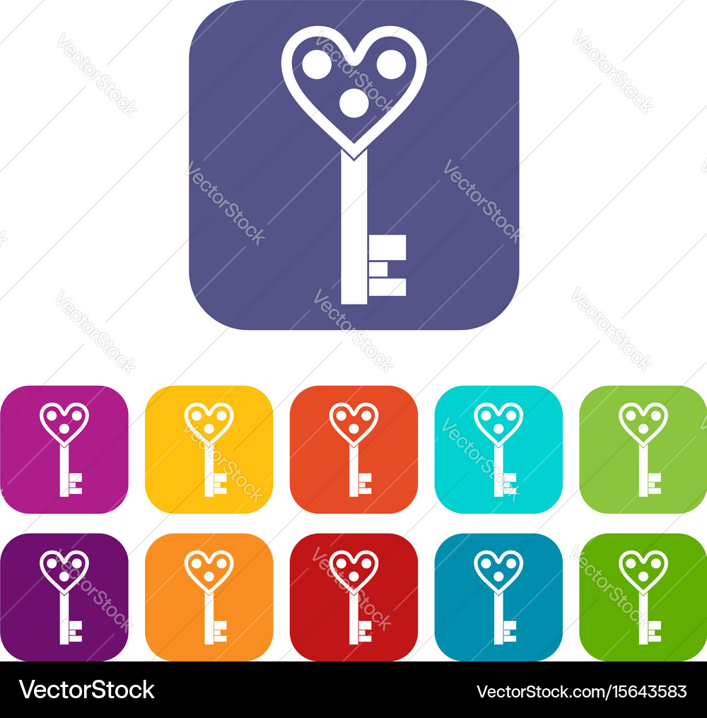 Love key icons set flat Royalty Free Vector Image