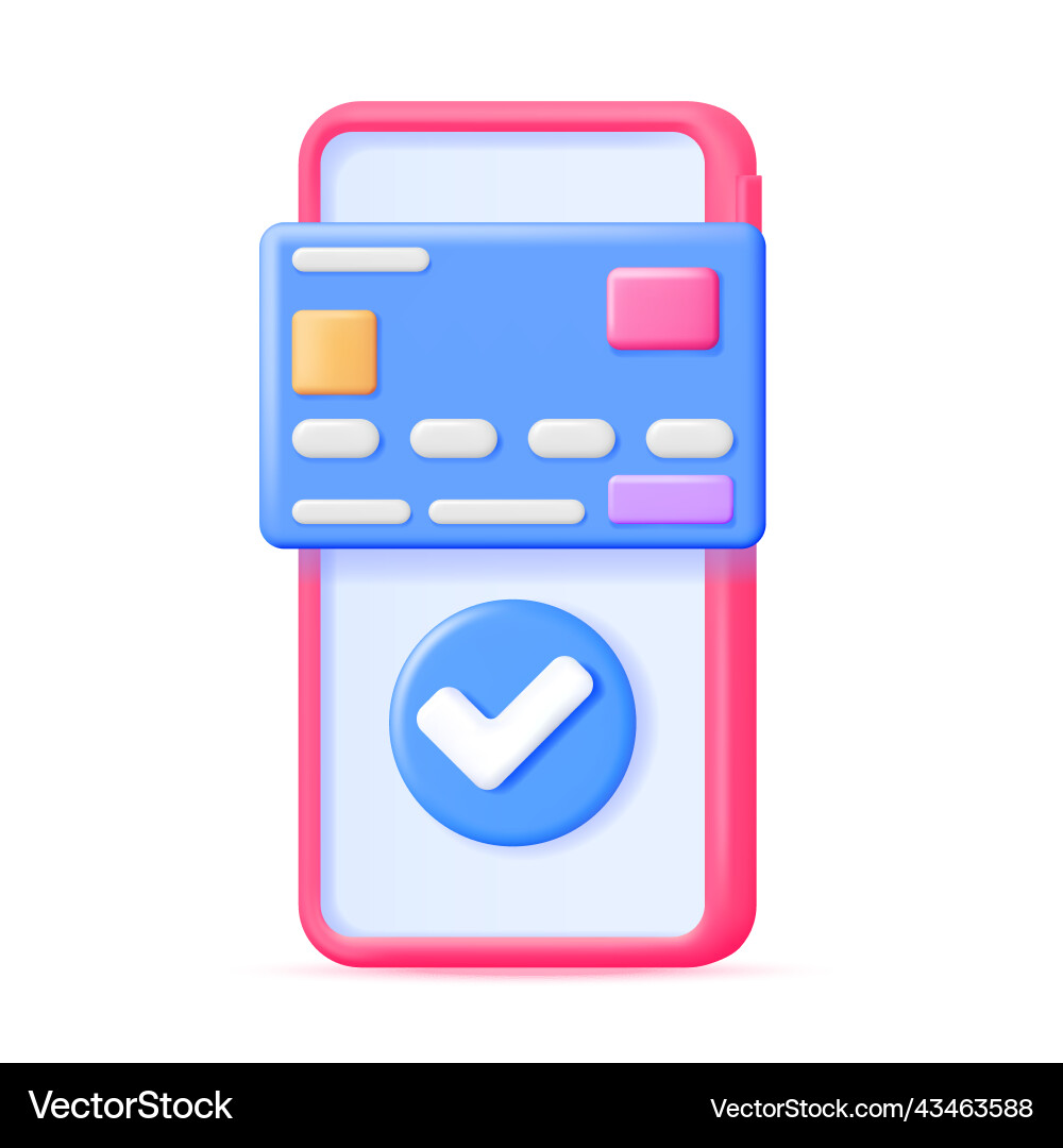 3d smartphone bank card with approved checkmark Vector Image