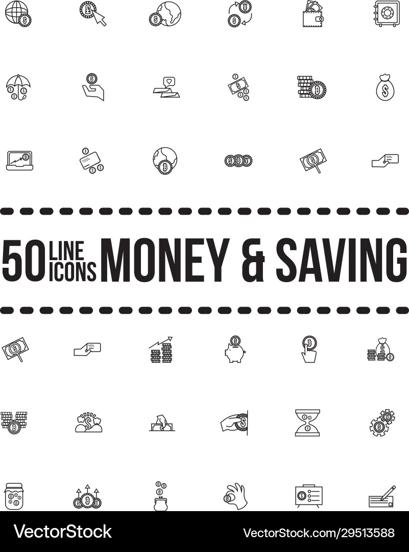 Bundle saving set icons with lettering line Vector Image